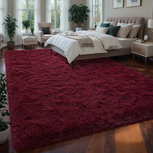 Nuttumico Extra Large Burgundy Fluffy Area Rugs for Living Room, 8x10 ...