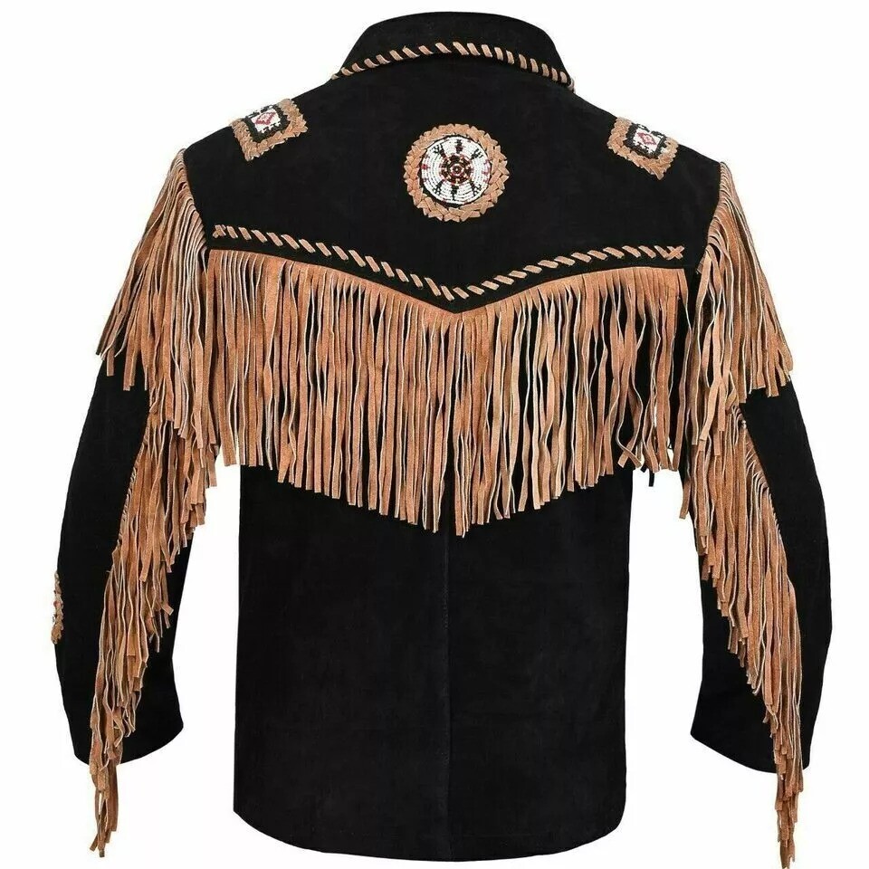 Native American Handmade Beaded Leather Fringe Jacket, Old West Cowboy ...