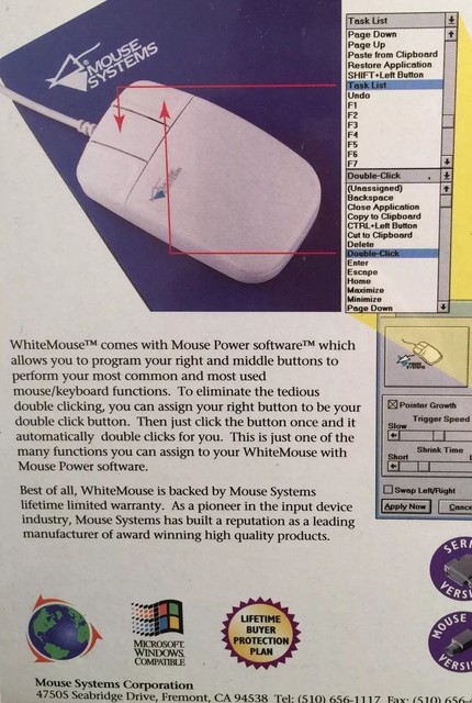 Vtg White Mouse Computer Mouse Windows 95 Era 3 Button Programmable for ...