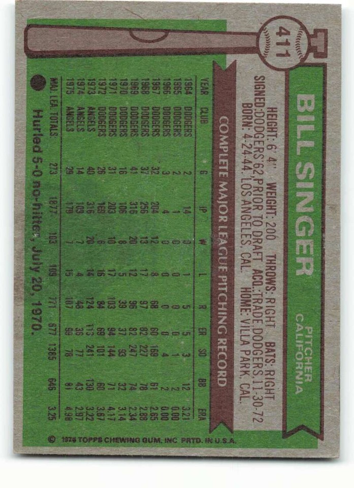 1976 Topps #411 Bill Singer NM+ Angels ID:324683 | eBay