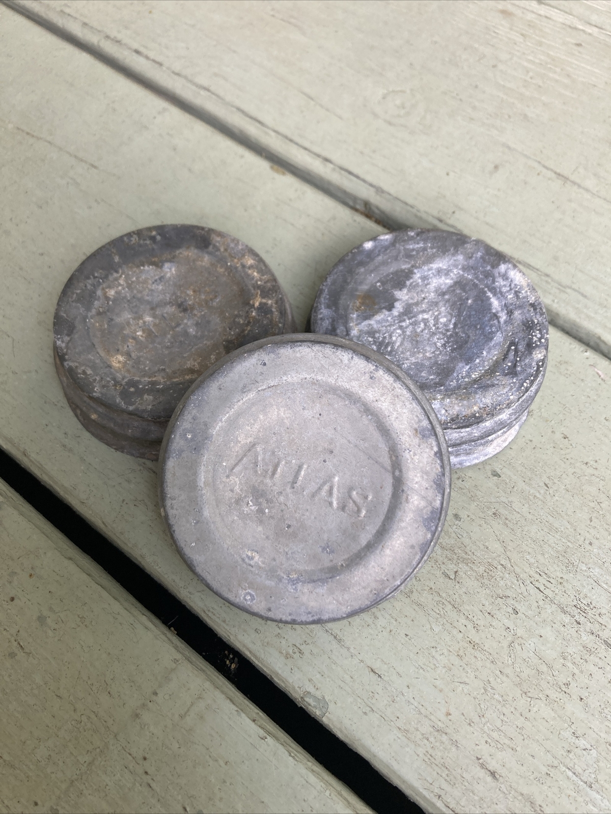 Vintage Lot of 3 Atlas Ball Zinc Caps Regular Mason Jar Lids Porcelain ...