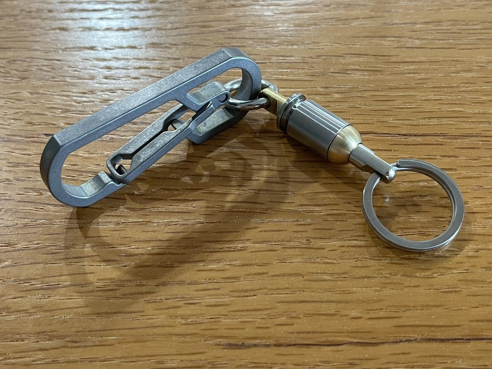 Titanium EDC Carabiner, Keychain Key Ring, Titanium/ Brass Bullet Bead ...