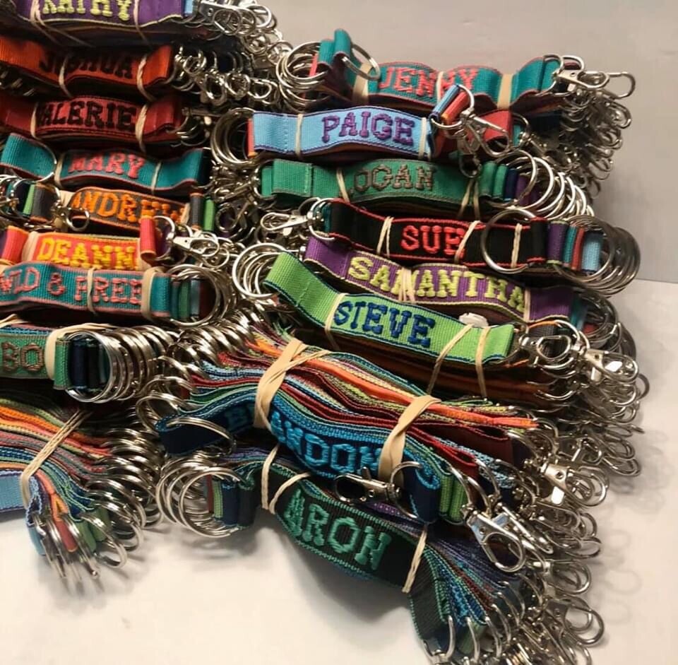 Personalized Embroidered Strap Key Rings Keychains with Attachment ...