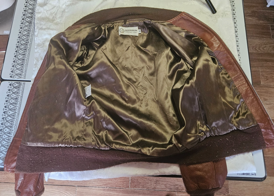 Vintage Mens Deerskin Trading Post Brown Leather Bomber Jacket size 36 ...