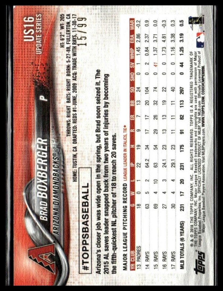 2018 Topps Update US16 Brad Boxberger Arizona Diamondbacks Vintage ...
