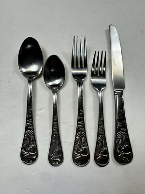 5 Cambridge woodland stainless flatware Moose Fork Spoon Knife Setting ...