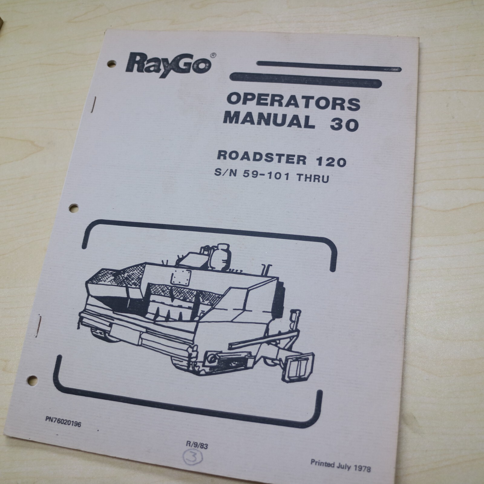 RAYGO ROADSTER 120 ASPHALT PAVER Operation Operator Owner Manual Book ...