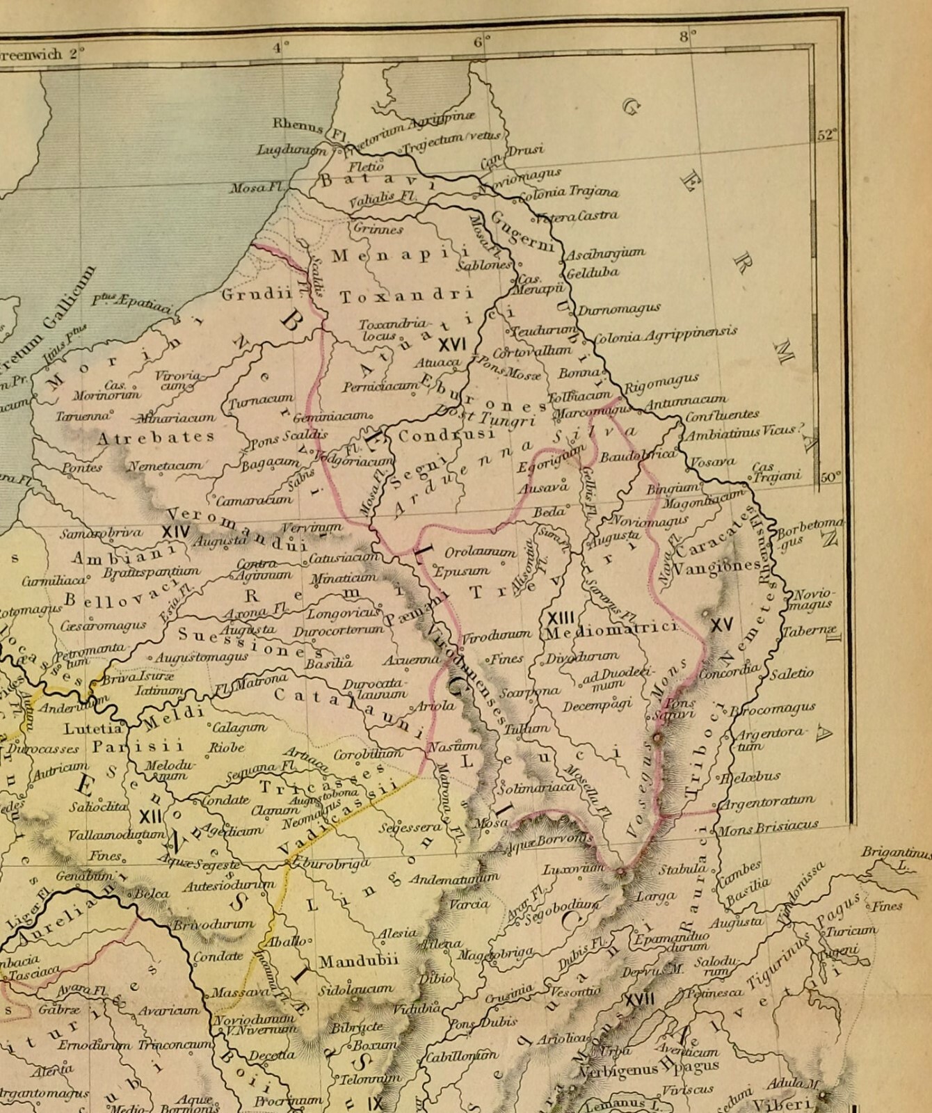1851 HAND COLOURED ANCIENT MAP GALLIA AQUITANIA LUGDUNENSIS NARBONENSIS ...