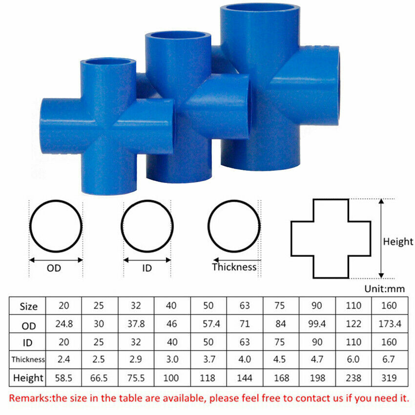 PVC Equal Cross 4-way Connectors Pipe Fittings Joint Inner Dia 20-50mm ...