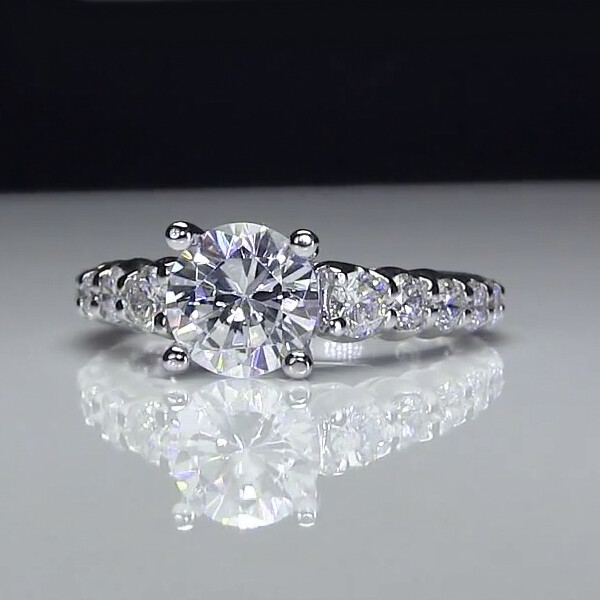1.63Ct White Round Stone Pave Set Engagement Ring In Solid 925 Sterling ...