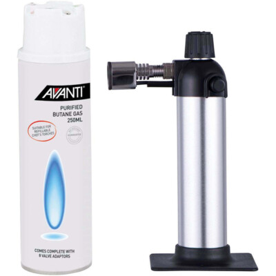 Avanti Chef Refillable Blow Torch Cooking/Baking Solder w/ 250ml Butane ...
