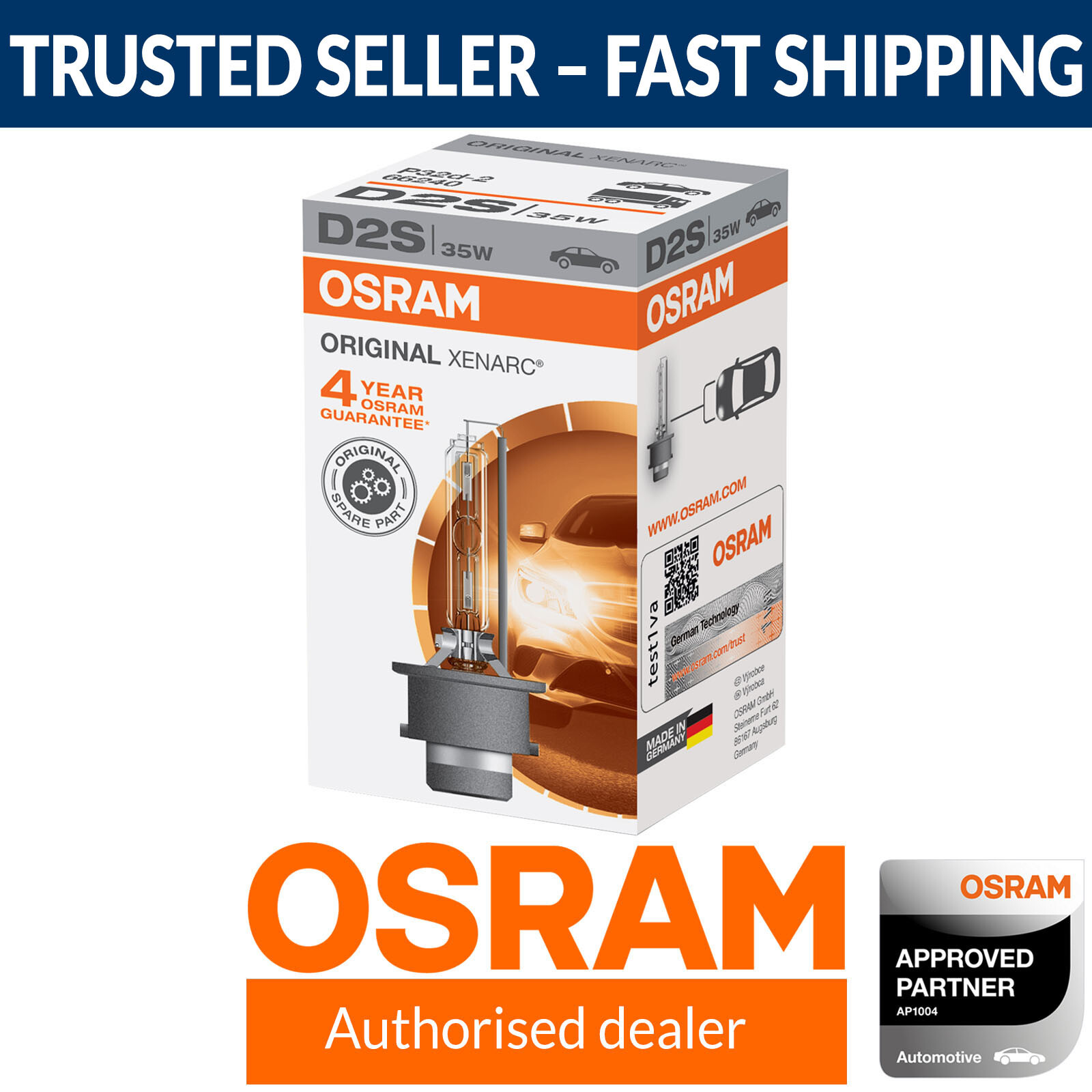 D2S OSRAM Original Xenarc Xenon HID Car Headlight Bulb 85V 35W (Single ...
