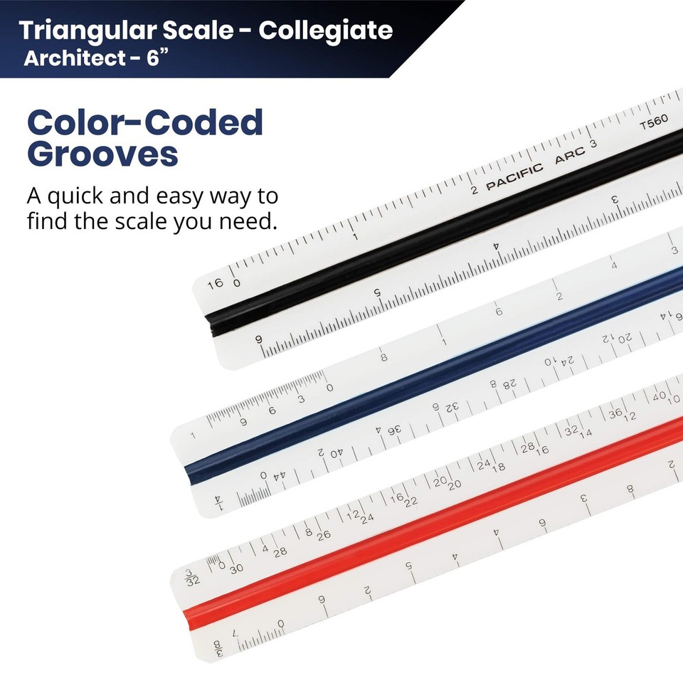 Pacific Arc Architectural Scale Ruler, 6" Scale Ruler for Architectural ...