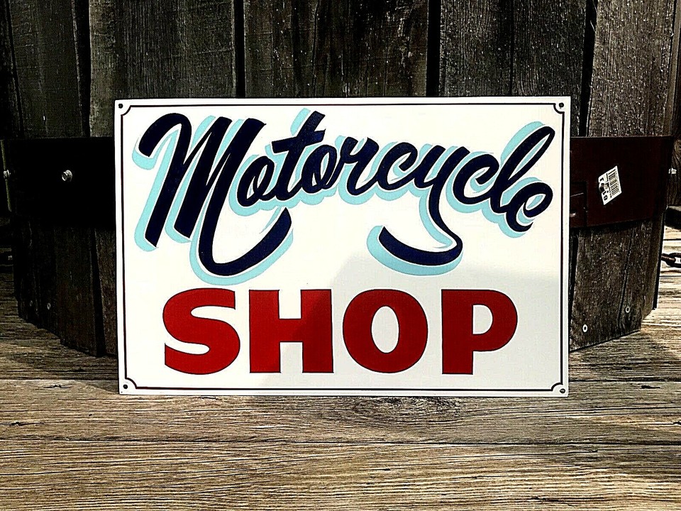 Hand Painted MOTORCYCLE SHOP Sign Harley Chopper Indian Ducati Bike ...