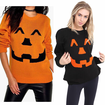 Ladies Halloween Jumper Long Sleeve Sweater Pumpkin Jumper Chunky Cable ...