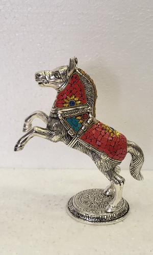 German Silver Jumping Horse With Stone Work For Good luck Home Decor ...