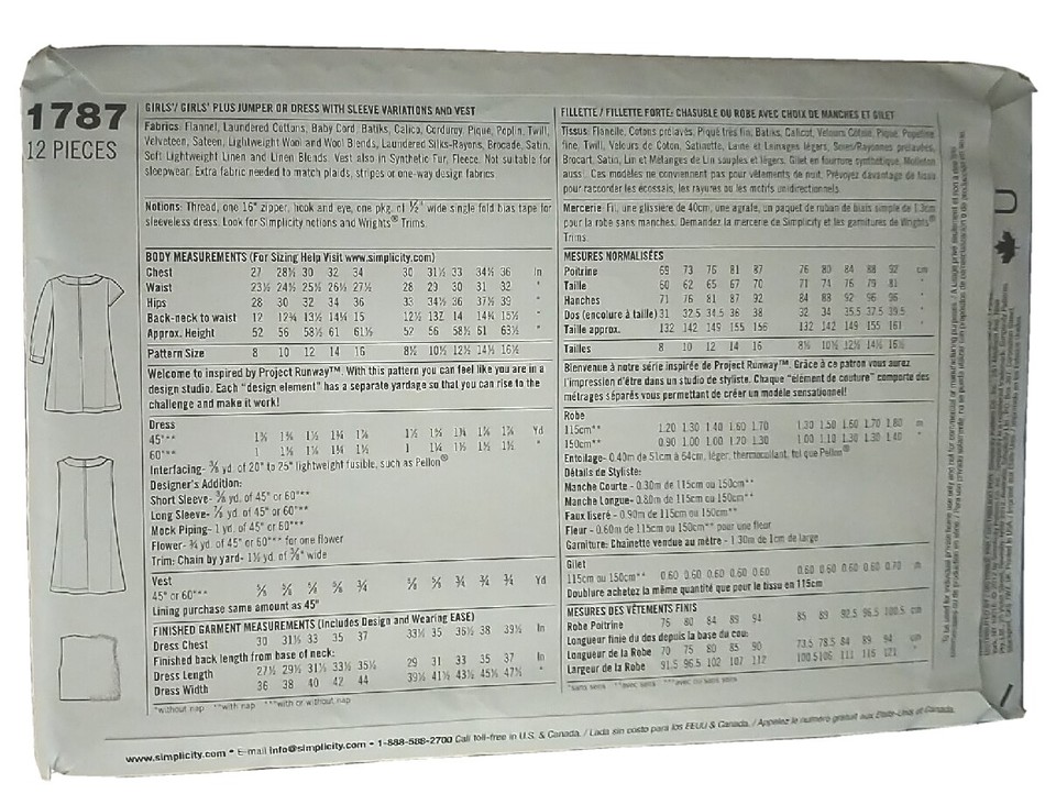 Simplicity Pattern 1787 Girls Dresses &Vest Size 8,10,12,14,16 | eBay