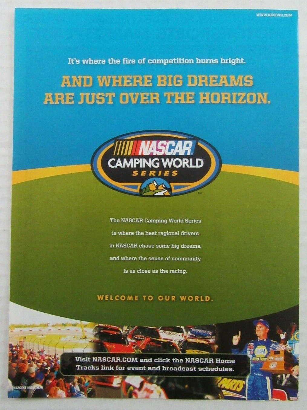 2008 NASCAR CAMPING WORLD SERIES "Welcome To Our World" Magazine Ad | eBay