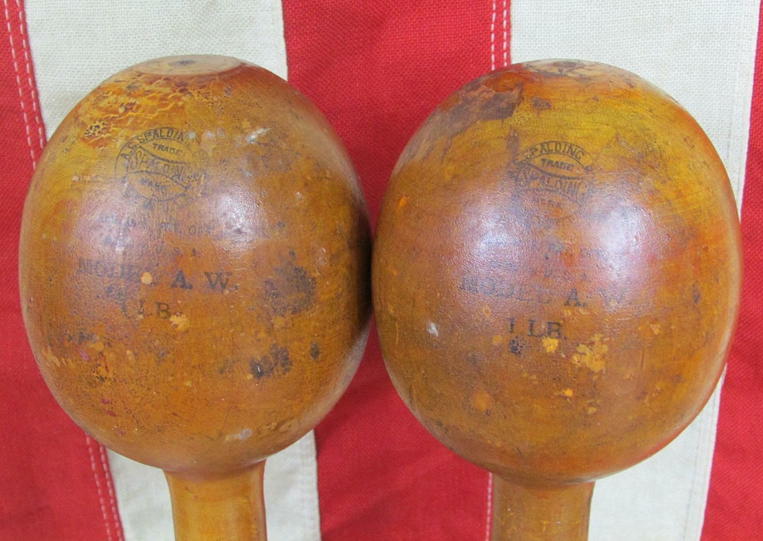 Vintage 1920s Spalding Wood Dumbells Hand Weights 1 Lb. Model A.W ...