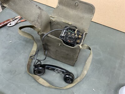 EE8 Signal Corps Field Telephone Phone Military Radio In Canvas Carrier ...