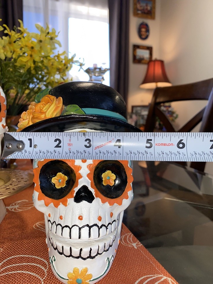 DAY OF THE DEAD POLYRESIN SUGAR SKULLS FIGURE HALLOWEEN DISPLAY DECOR ...