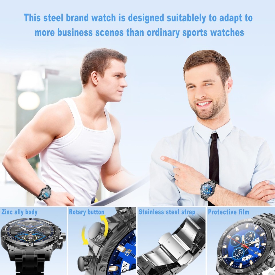 Men's Smart Watch Round HD 1.53" Gold Blue Smart Watches for Men ...