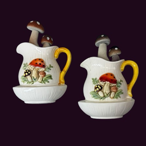 Merry Mushrooms 1970s Wall Pitcher Set of 2 w/Mushroom Picks - READ ...