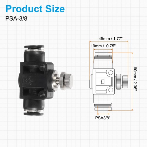 PSA-3/8 In-Line Speed Push to Connect Air Flow Control Valve Black ...