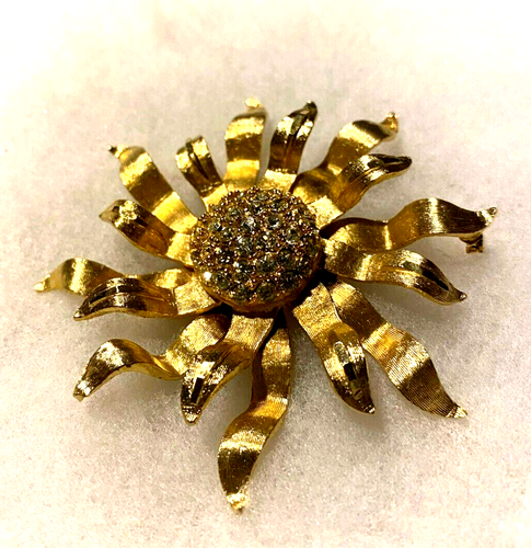 BSK Goldtone Large Sunburst Pin with Rhinestones - 3 Inch Diameter | eBay