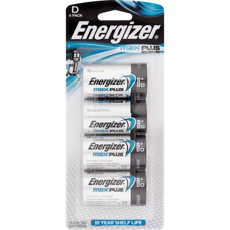Energizer Max Plus Alkaline D Batteries - 4 Pack Up To 10 Years Storage ...