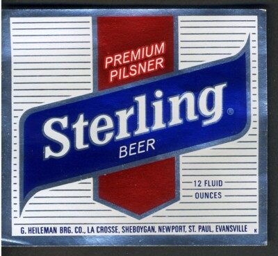 STERLING BEER FOIL PAPER LABEL G. HEILEMAN BREWING CO., LA CROSSE, WI ...