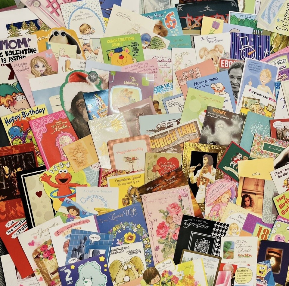 150 Vtg RANDOM DEFECT CARDS Bulk Lot, American Greetings Hallmark, NO ...