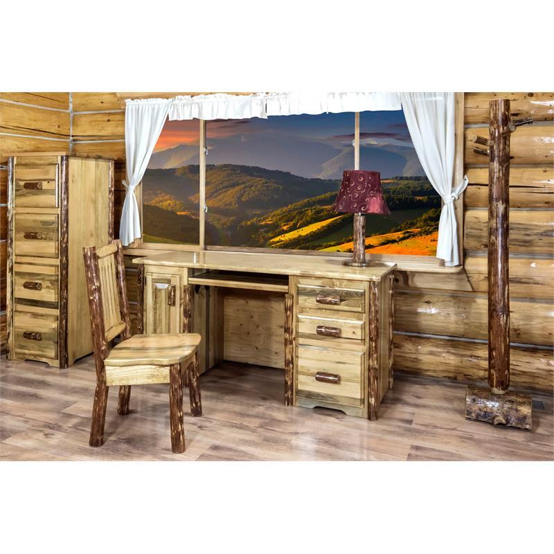 Montana Woodworks Glacier Country Wood Computer Desk in Brown Lacquered ...