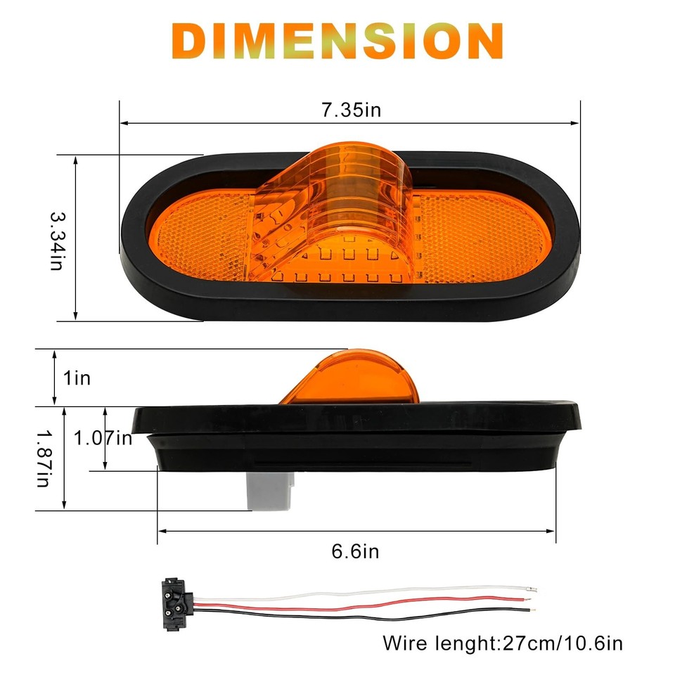 2Pcs 6.5 inch Trailer Turn Signal Lighgts 6 Inch Oval LED Mid Turn ...