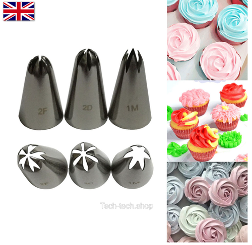 Icing Piping Nozzles Tips x 3 Stainless Steel 1M 2F 2D Large Size ...