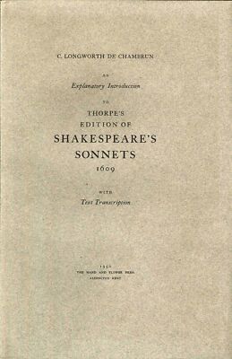 Thorpe'S Edition of Shakespeare'S Sonnets. 1609 - [HAND & FLOWER] | eBay