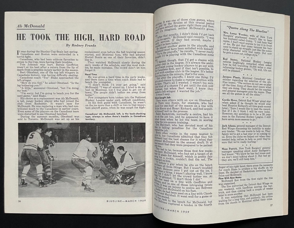 1959 Butch Bouchard Autographed Hockey Magazine Signed Montreal ...
