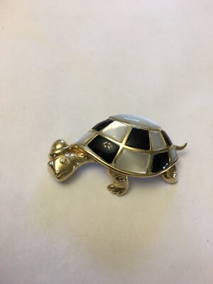 Vintage 14k Gold Mother Of Pearls And Black Onyx Turtle Brooch Pin | eBay