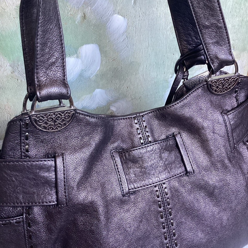 Brighton Clarissa Pewter Leather Bow Hand Bag Shoulder Purse Medium ...