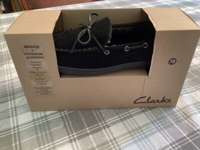 Men’s Clarks Indoor Outdoor Leather Slip-on Slippers BRUNO MOCCASIN sz ...