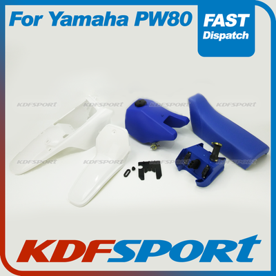 KDF Yamaha PW80 Plastics Fender Kit(White), Tank(Blue), Seat(Blue ...
