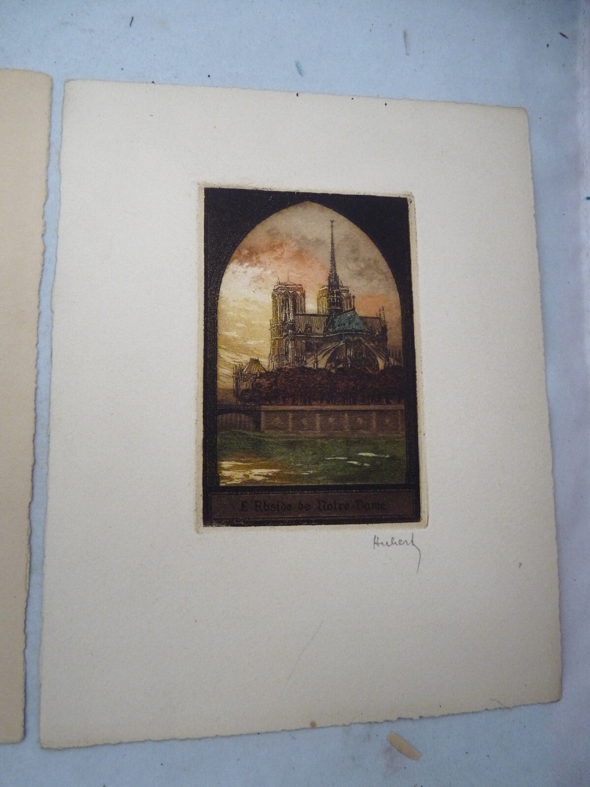 2 Alfred Hubert Hand Colored Etchings Notre-Dame Cathedral France ...