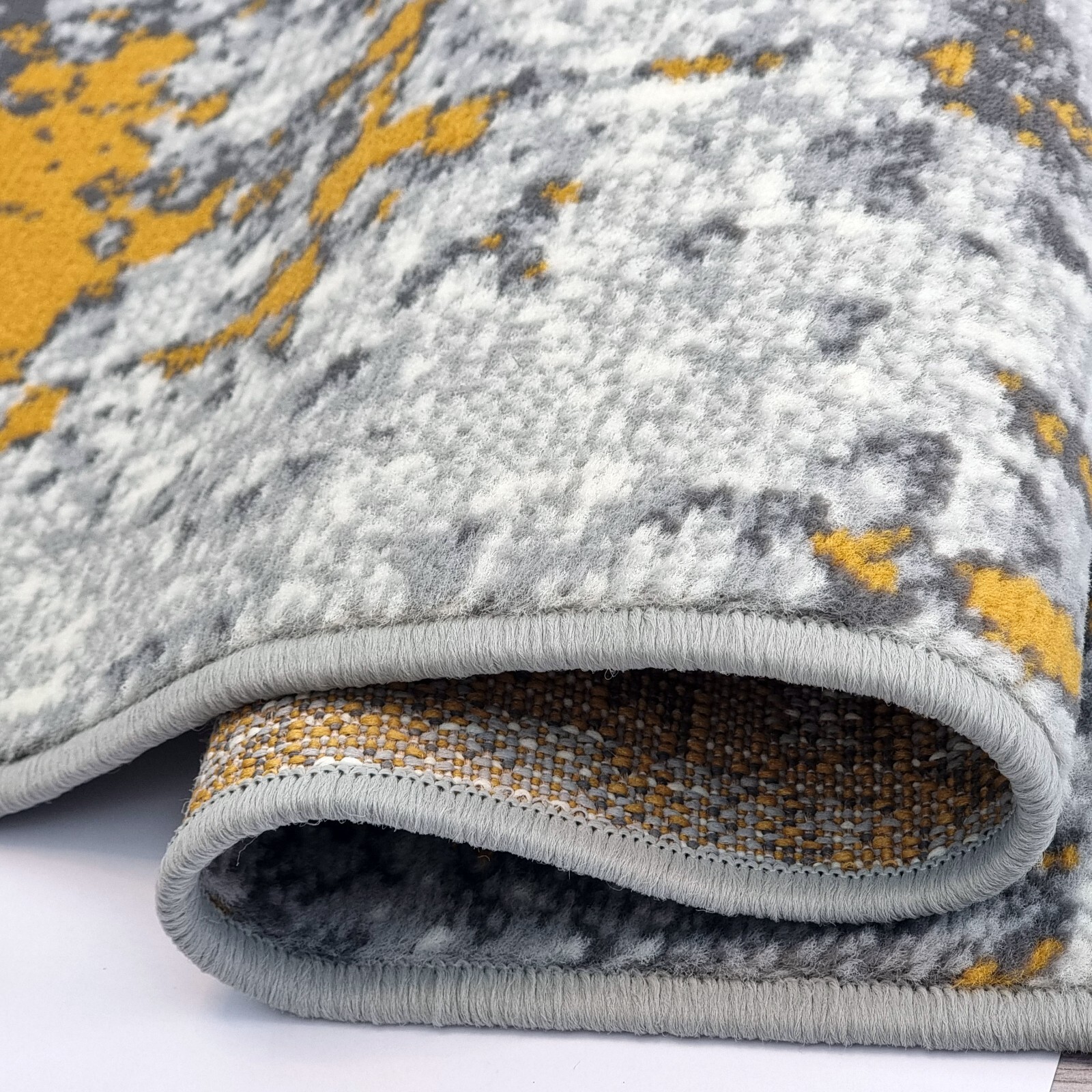 Mustard Grey Abstract Rug Soft Large Carpet Living Room Bedroom Area ...