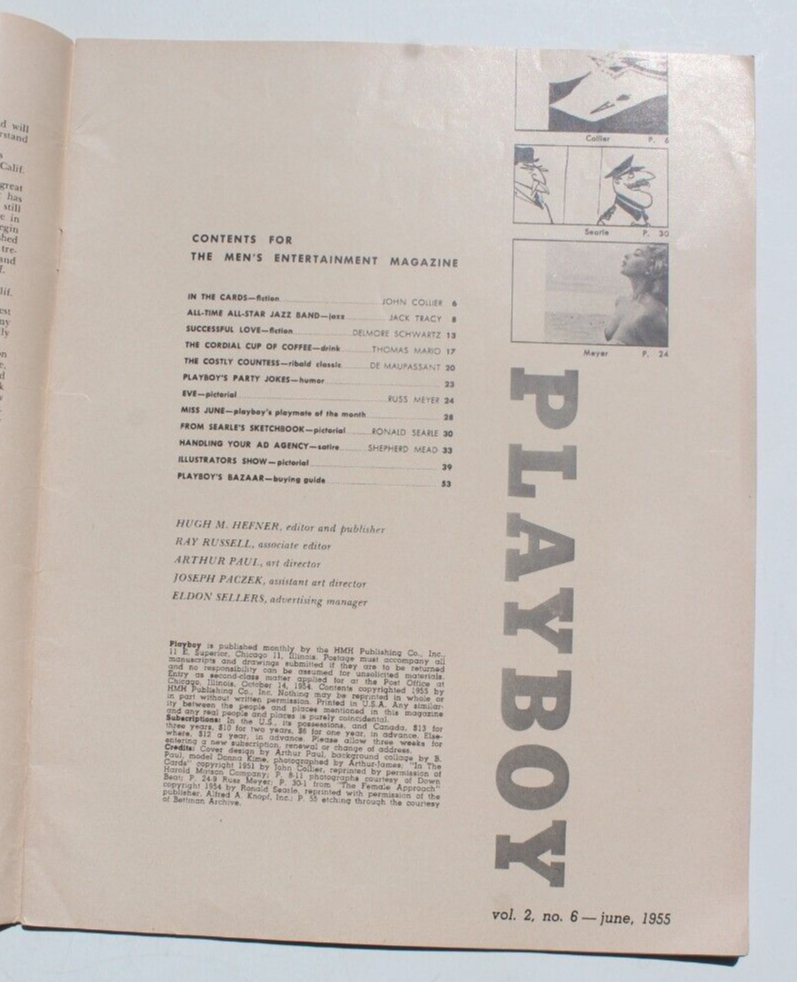 Vtg June 1955 Playboy Magazine Vol. 2 No. 6 Eve Meyer W/ Centerfold | eBay