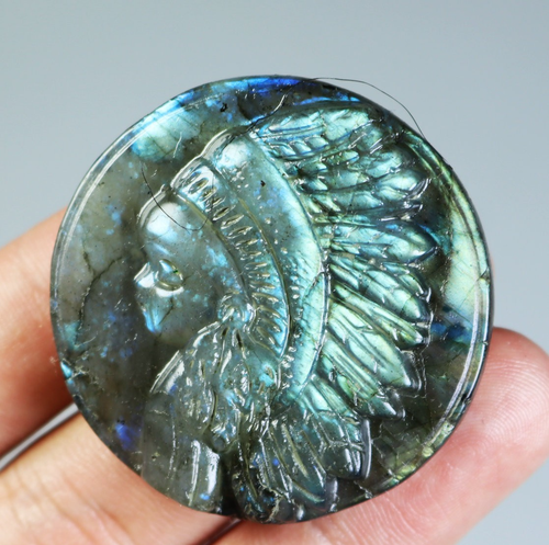 Natural Labradorite Stone Quartz Crystal Pendant Carved Indian Head ...