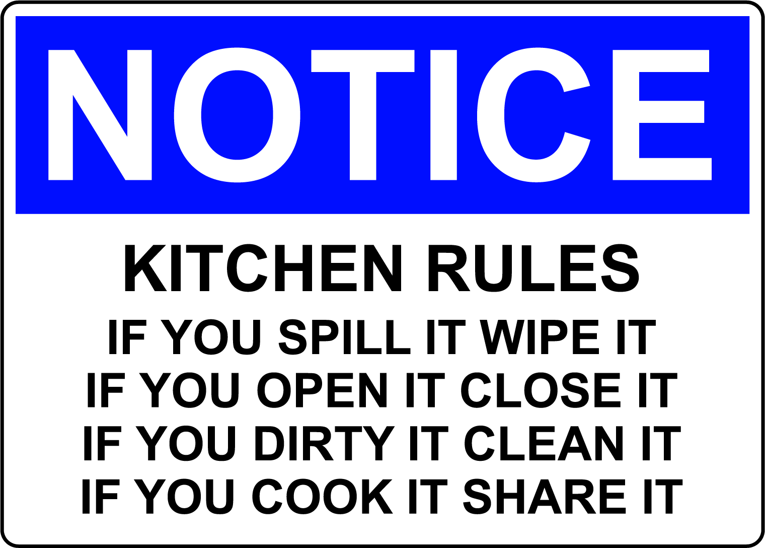 NOTICE KITCHEN RULES IF YOU SPILL IT WIPE IT| Laminated Vinyl Decal ...