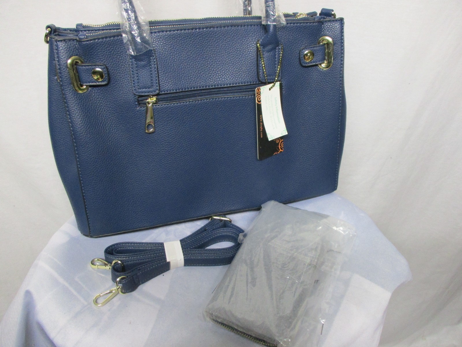 Diophy Blue Satchel Shoulder Structured PU Handbag w/Padlock & Strap ...