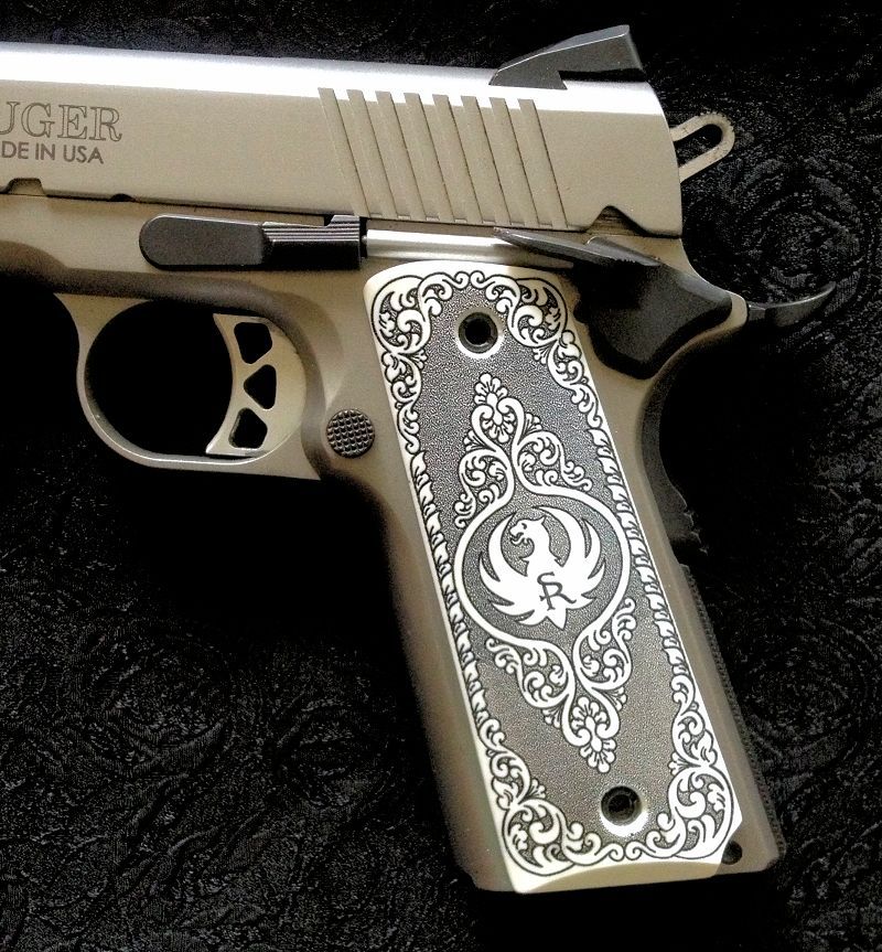 1911 Ruger SR1911 custom ivory scrimshaw grips Scroll Dragon Logo | eBay
