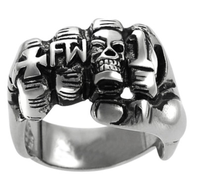 Men's Motorcycle Biker Rider Ring Harley FTW Cross %1 Outlaw Skull ...