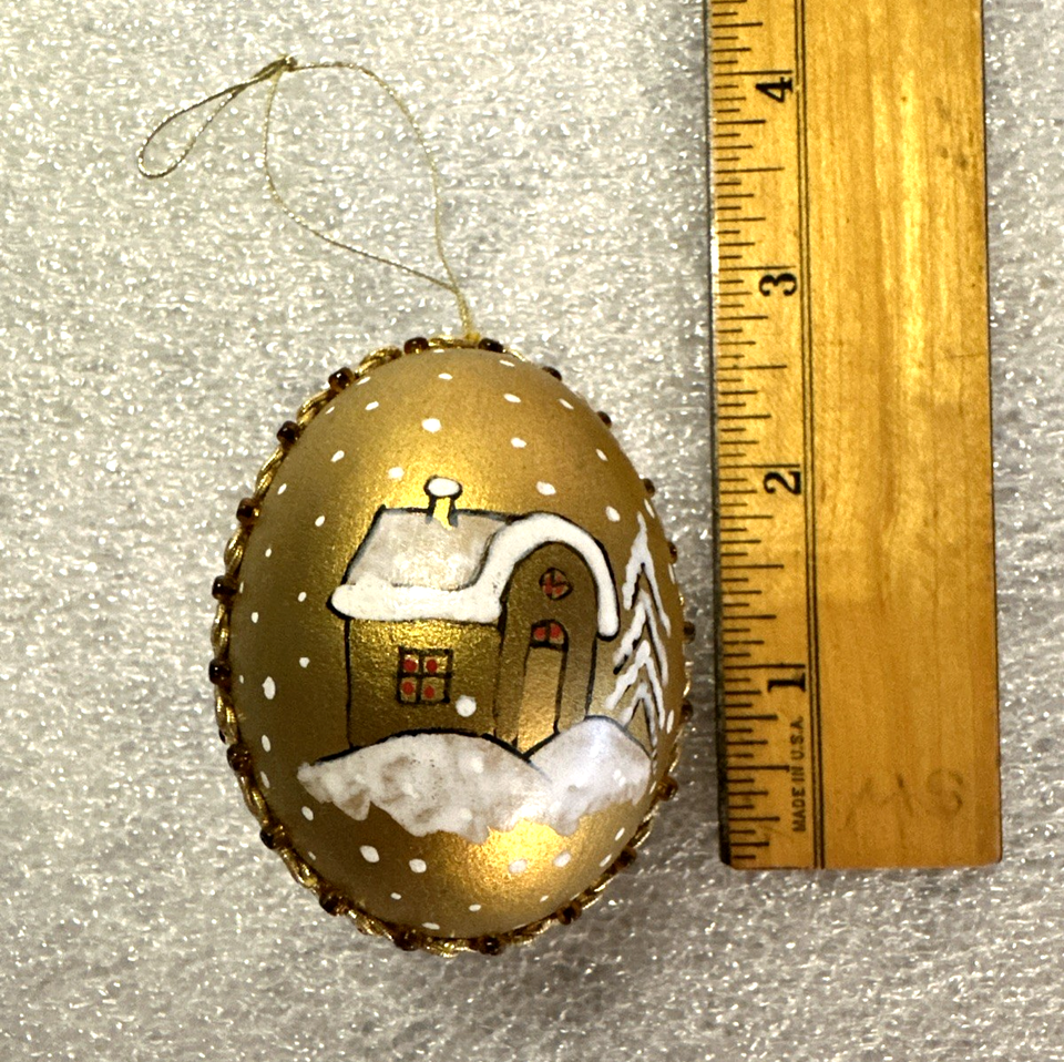Vintage Egg Shell Christmas Ornament Hand Painted Doubled Sided House ...